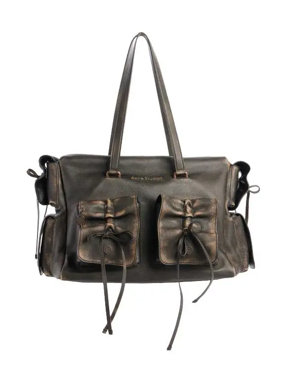 Acne Studios Washed Leather Tote - Dark Brown/ Beige