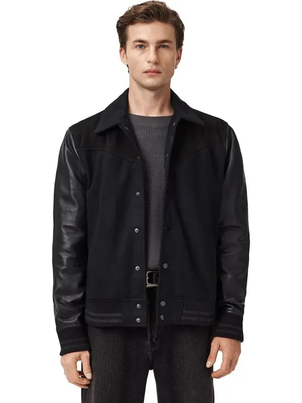 All Saints Pendleton Leather Bomber Jacket - Black/cream White
