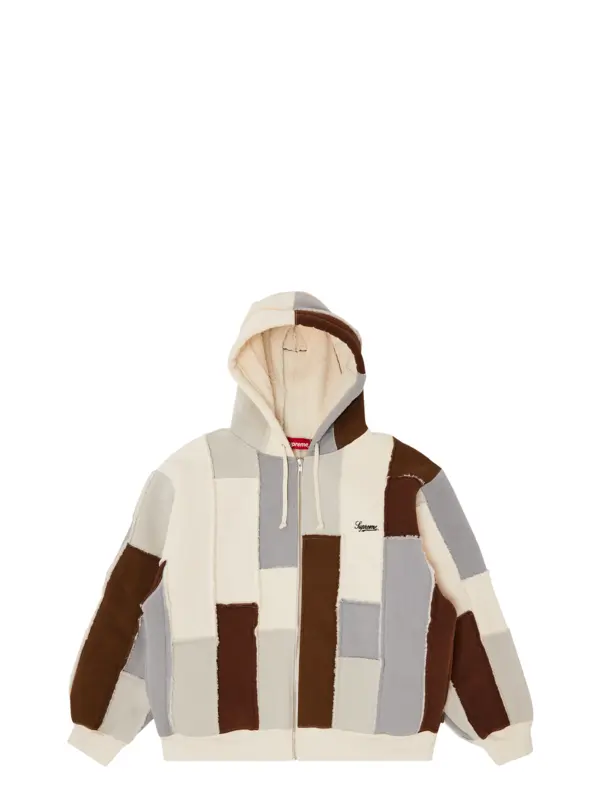 Supreme Faux Shearling Zip Up Hooded Sweatshirt - Cream