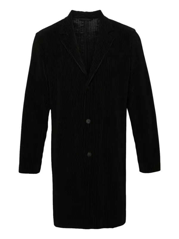 Issey Miyake Notched-lapels Plissé Coat - Black