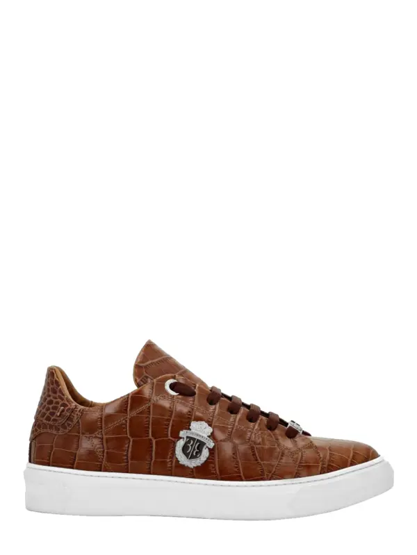 BILLIONAIRE Crocodile-effect Leather Sneakers - Brown