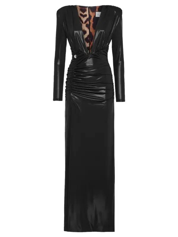 Philipp Plein Ruched Lamé-effect Maxi Dress - Black