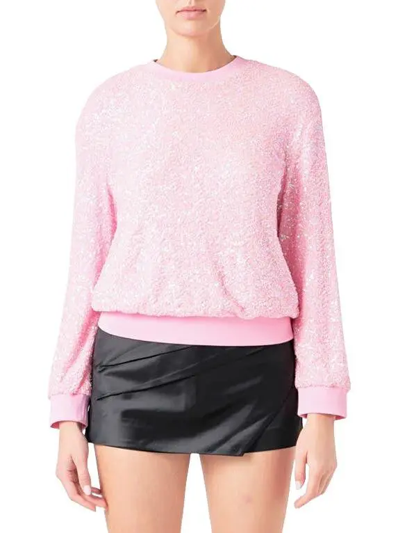 Endless Rose Sequin Crewneck Sweater - Pink