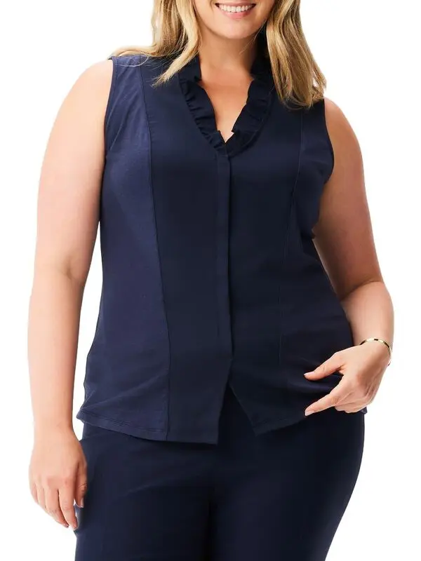 NIC+ZOE Ruffle Around Mixed Media Sleeveless Top - Dark Indigo