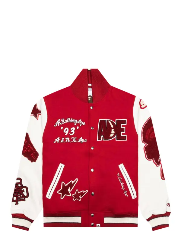 BAPE Multi Motif Varsity Jacket - Red