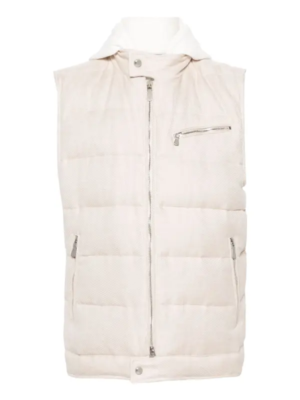Eleventy Hooded Down Gilet - Brown