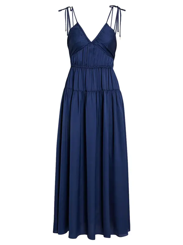 Derek Lam 10 Crosby Callista Pleated Satin Midi Dress - Navy