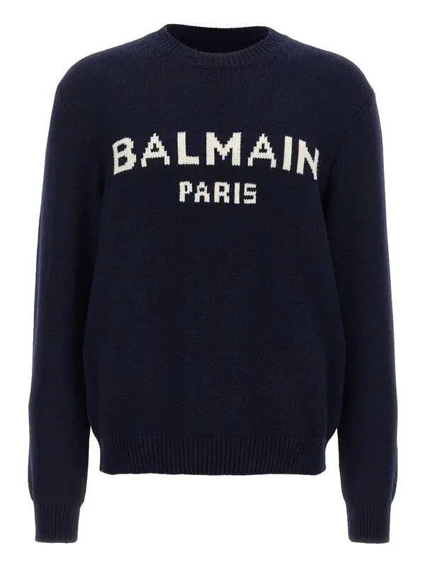 Balmain Logo Wool Sweater - Blue