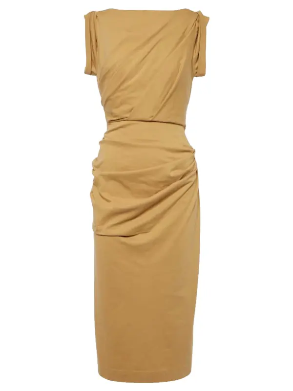 Dries Van Noten Gathered Cotton Jersey Midi Dress - Brown