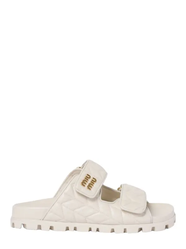 Miu Miu Matelassé Nappa Leather Slides - White