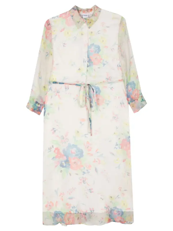 Aspesi Silk Floral Print Midi Dress - White
