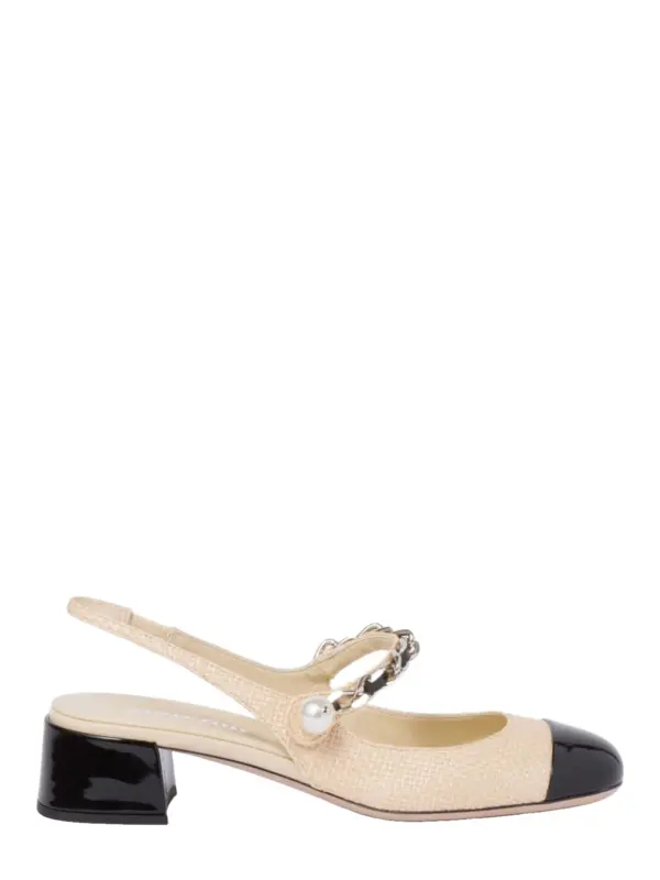 Miu Miu 35mm Pearl-embellished Raffia Pumps - Neutrals
