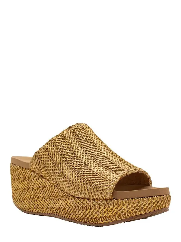 VOLATILE Canteen Raffia Wedge Platform Sandal - Gold