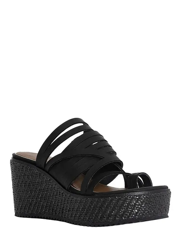 DONALD PLINER Leather Toe Loop Wedge Slide Sandals - Black