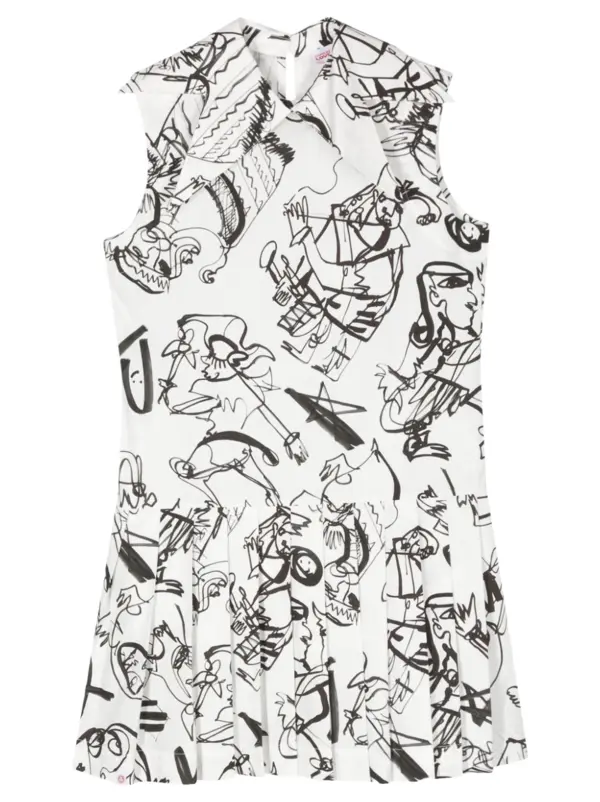 CHARLES JEFFREY LOVERBOY Abstract-print Pleated Mini Dress - White