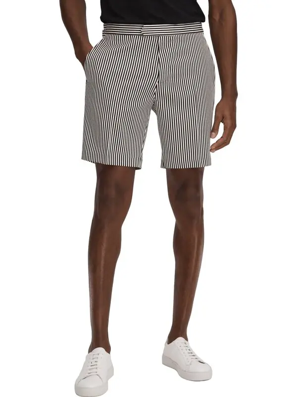 REISS Striped Knee Length Shorts - Black/white