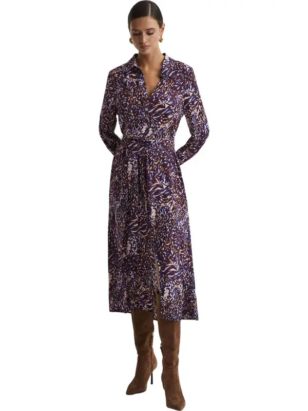 REISS Tabitha Animal Print Midi Dress - Blue