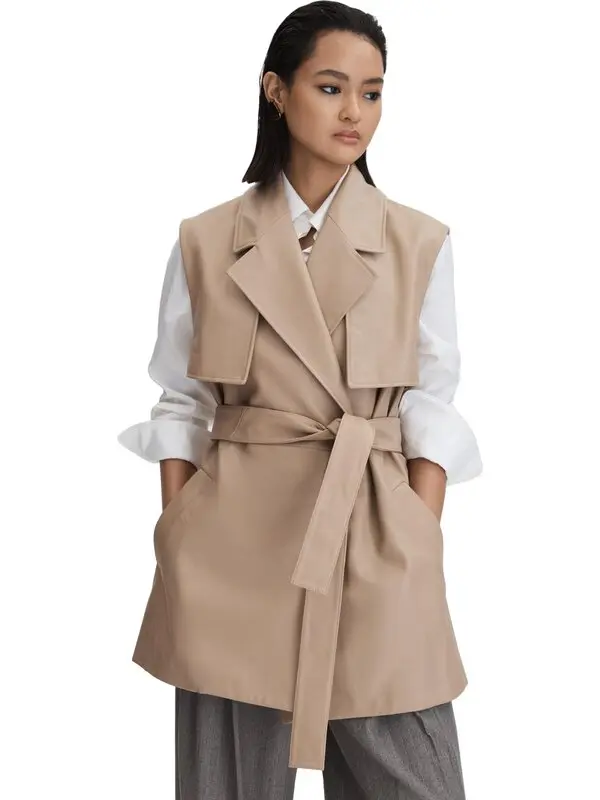 REISS Everley Leather Gilet - Neutral