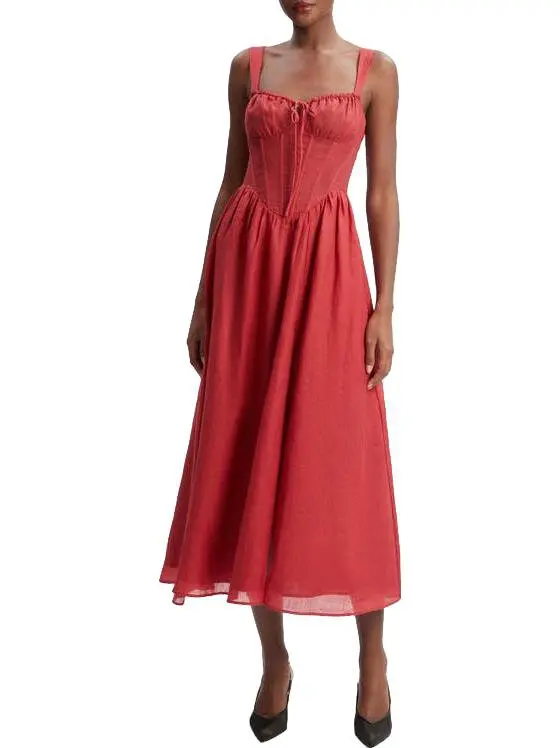 Bardot Esra Corset Midi Dress - Fire Red