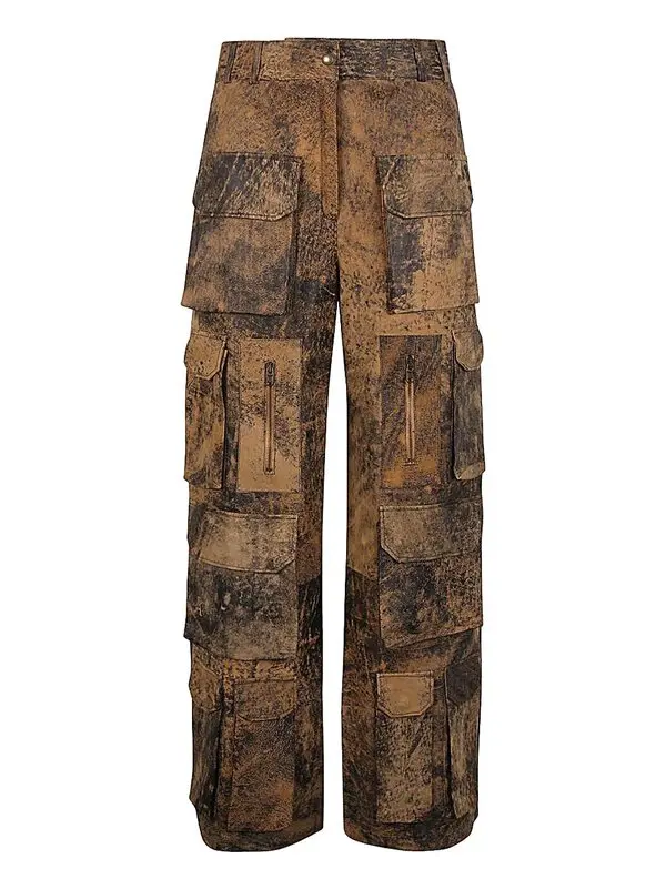 FERMAS.CLUB Leather Camouflage Cargo Trousers - Brown