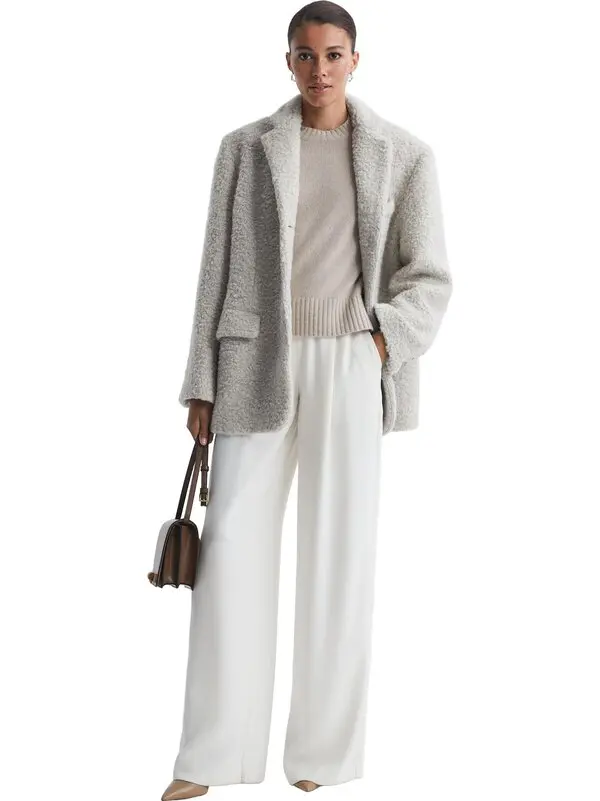 MEOTINE Wool Single Breasted Coat - Grey