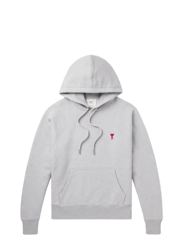 Ami Logo-embroidered Cotton-blend Hoodie - Gray