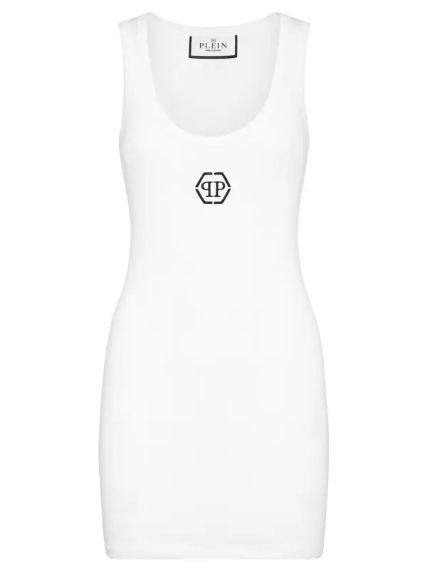 Philipp Plein Logo-embroidered Tank Dress - White