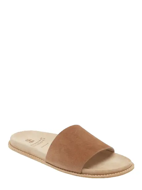 Brunello Cucinelli Suede Slide Sandal - Ccq17 Brown