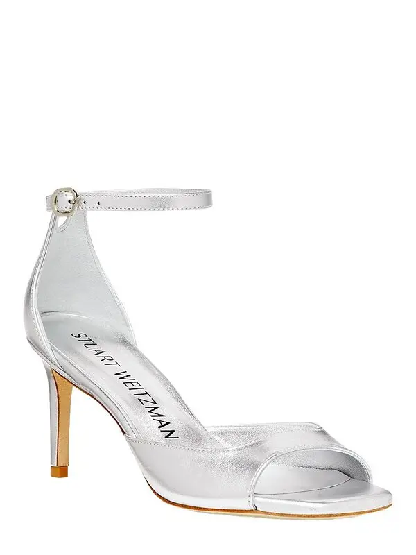STUART WEITZMAN Nudistia 75 Ankle Strap Sandals - Silver