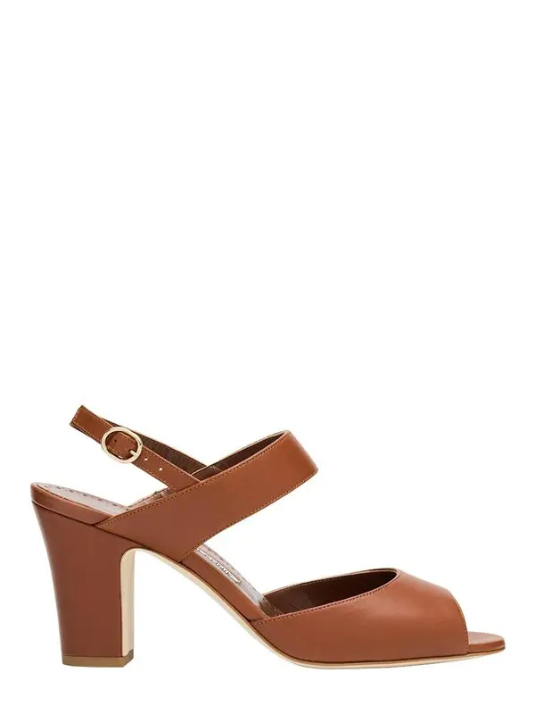 Manolo Blahnik Khiko Leather Slingback Sandals - Medium Brown