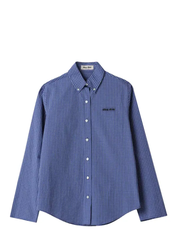 Miu Miu Logo-embroidered Checked Shirt - Blue