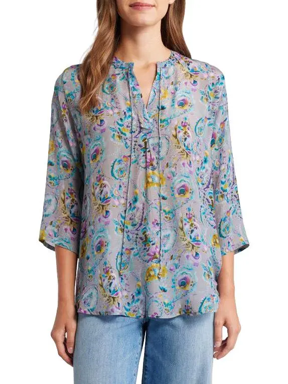 APNY Tie-neck Blouse - Grey Multi