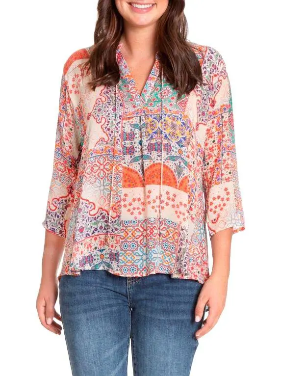 APNY Tie-neck Blouse - Orange Multi