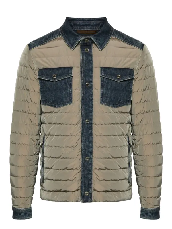 MOORER Denim-trim Quilted Jacket - Blue