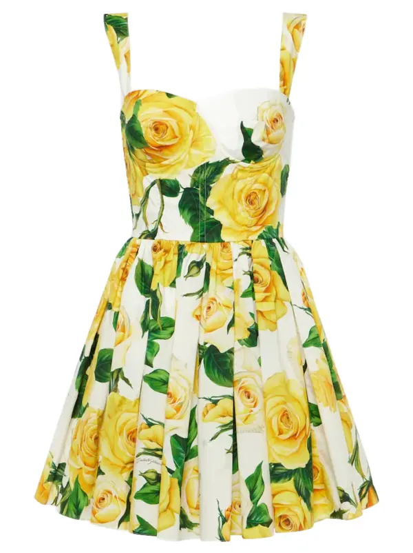 Dolce & Gabbana Floral Pleated Mini Dress - White