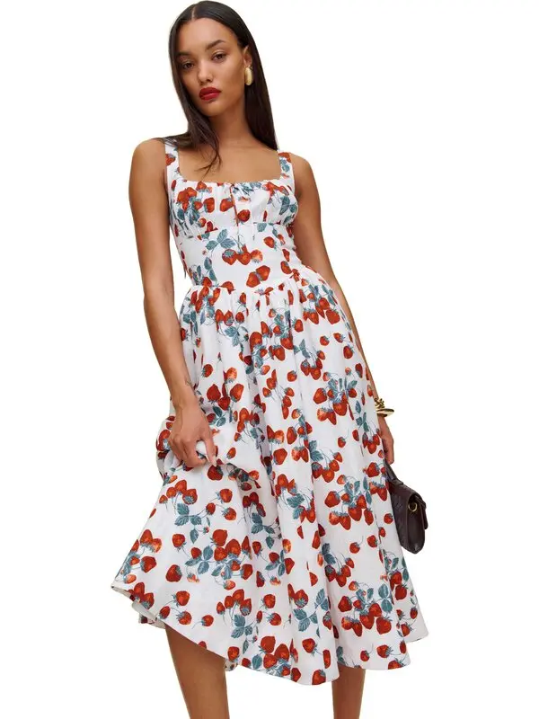 REFORMATION Balia Linen Maxi Dress - Strawberry Jam