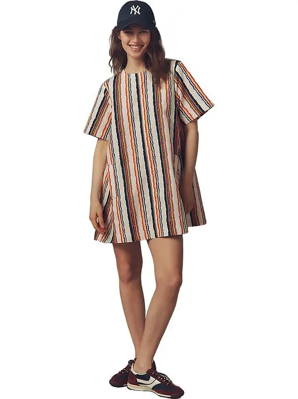 Maeve The Emmy Short-sleeve Mini Dress - Ivory Pattern