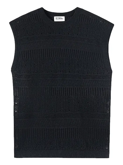 27 Miles Malibu Rhys Pointelle Cotton Vest - Natural