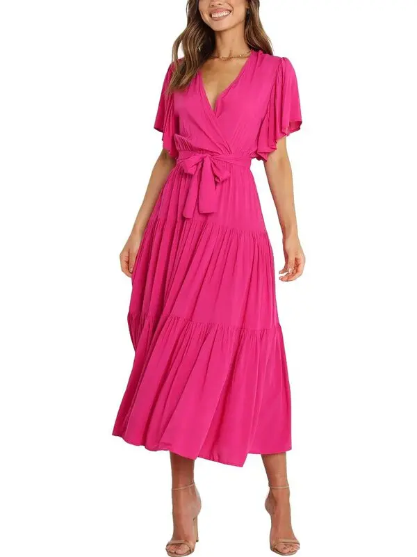 PETAL & PUP Barker Flutter Sleeve Tiered Dress - Pink