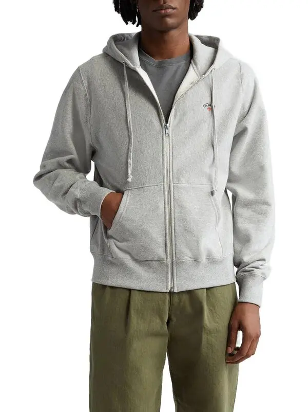 NOAH Lightweight Cotton Zip Hoodie - Heather Grey