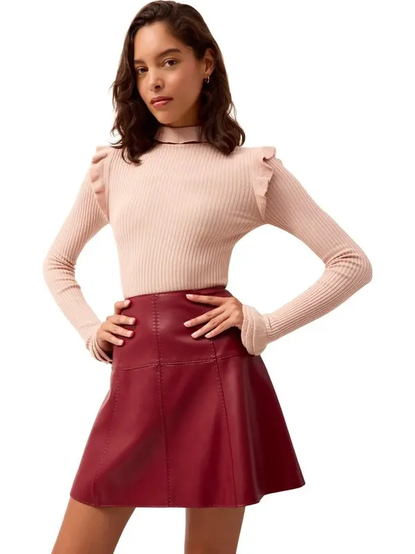 MARIE OLIVER Ribbed Ruffle Turtleneck - Champagne