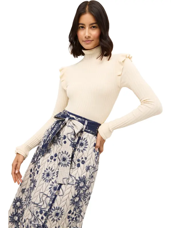 MARIE OLIVER Ribbed Ruffle Turtleneck - Whitecap