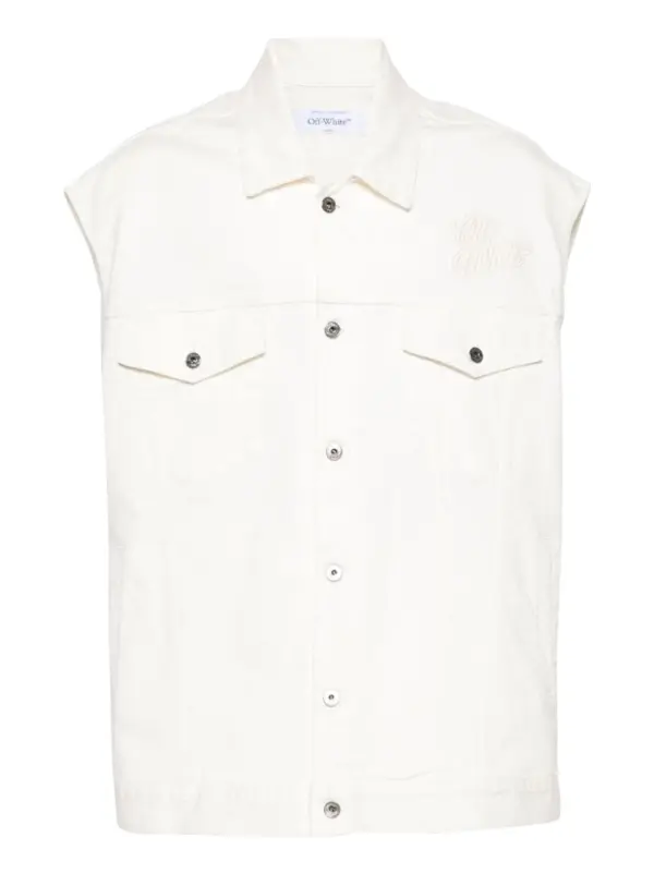 Off-White Logo-embroidered Denim Gilet - White