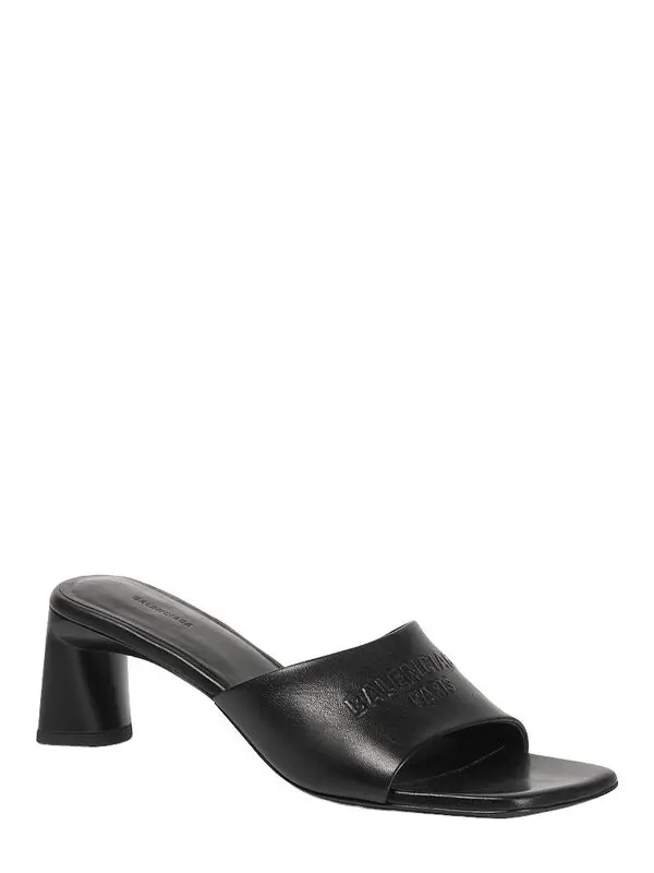 Balenciaga Logo High Heel Slides - Noir