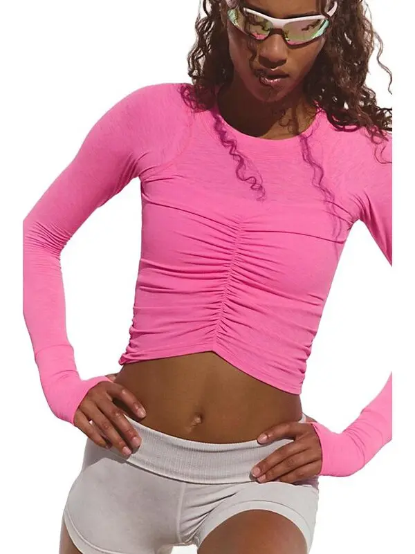 Free People Tempo Ruched Long Sleeve - Fuchsia Flirt