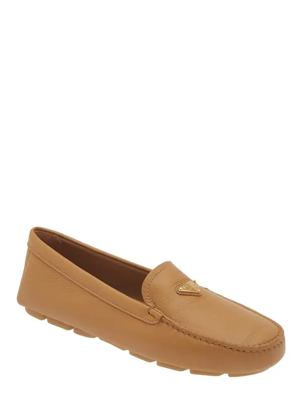 Prada Triangle Logo Driving Loafer - Natural