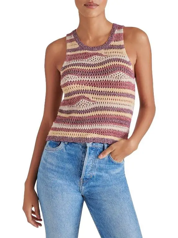 Steve Madden Hannah Metallic Open Stitch Sleeveless Sweater - Beet Red