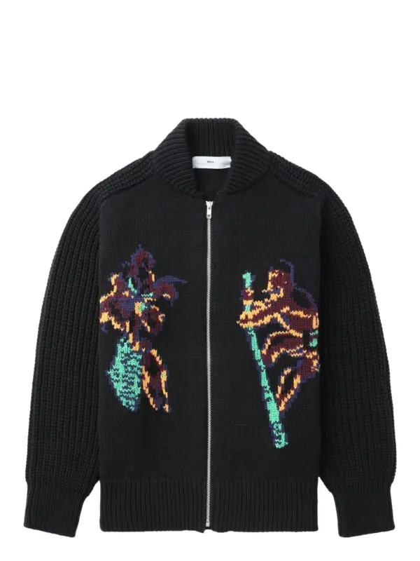 Toga Intarsia-knit Zip-up Cardigan - Black