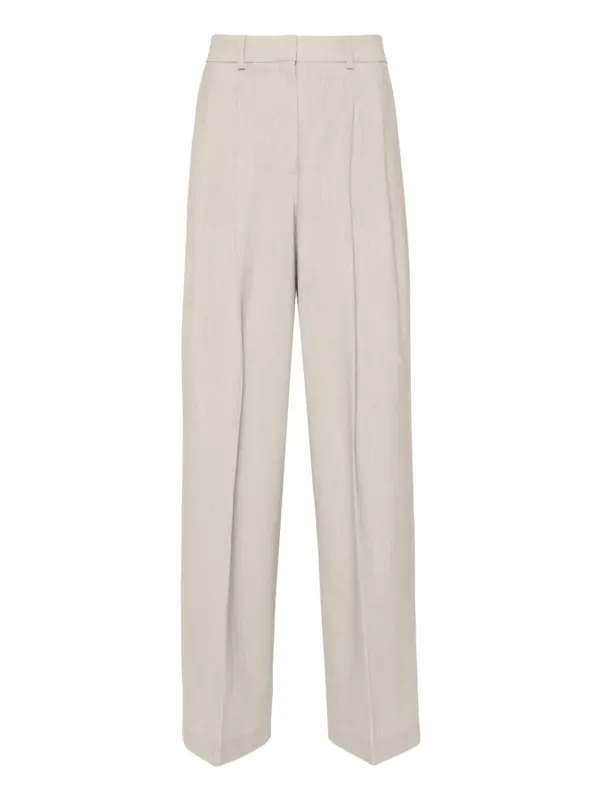 Theory Pleated Wide Leg Trousers - Neutrals