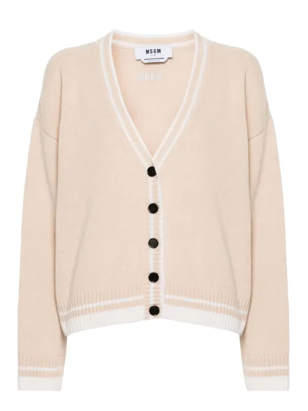 MSGM Embroidered-logo Cardigan - Neutrals